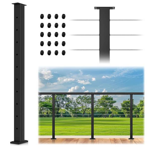 KIWDZFU 26 in. H x 0.75 in. W Black Aluminum Square Baluster Stair ...