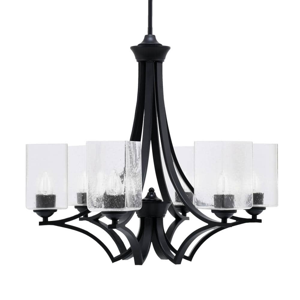 Clevelend 6-Light Matte Black Round Chandelier with 4 in. Square Clear ...