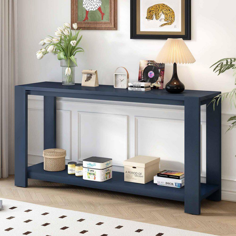 Polibi 59.8 in. Navy Blue Rectangle Wood Console Table Entryway Table ...