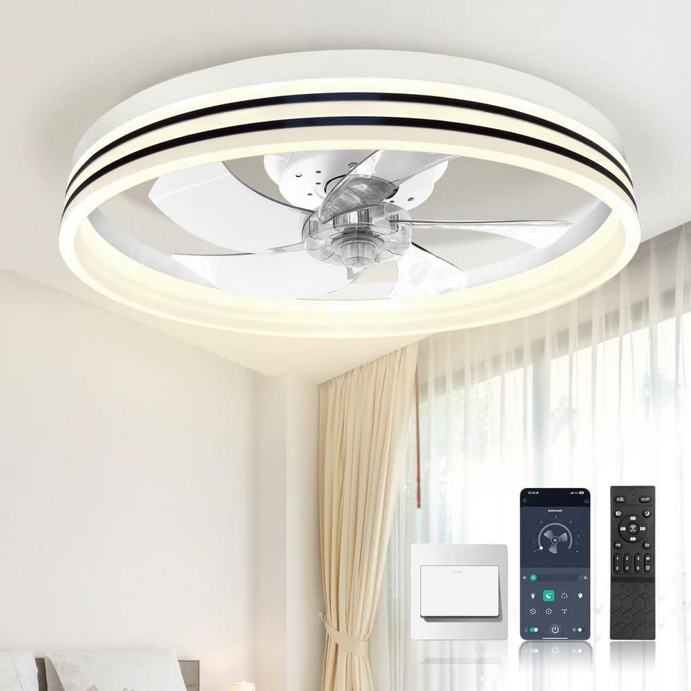Ltemziiy 19.69 in. Indoor White Modern Low Profile Ceiling Fans with ...