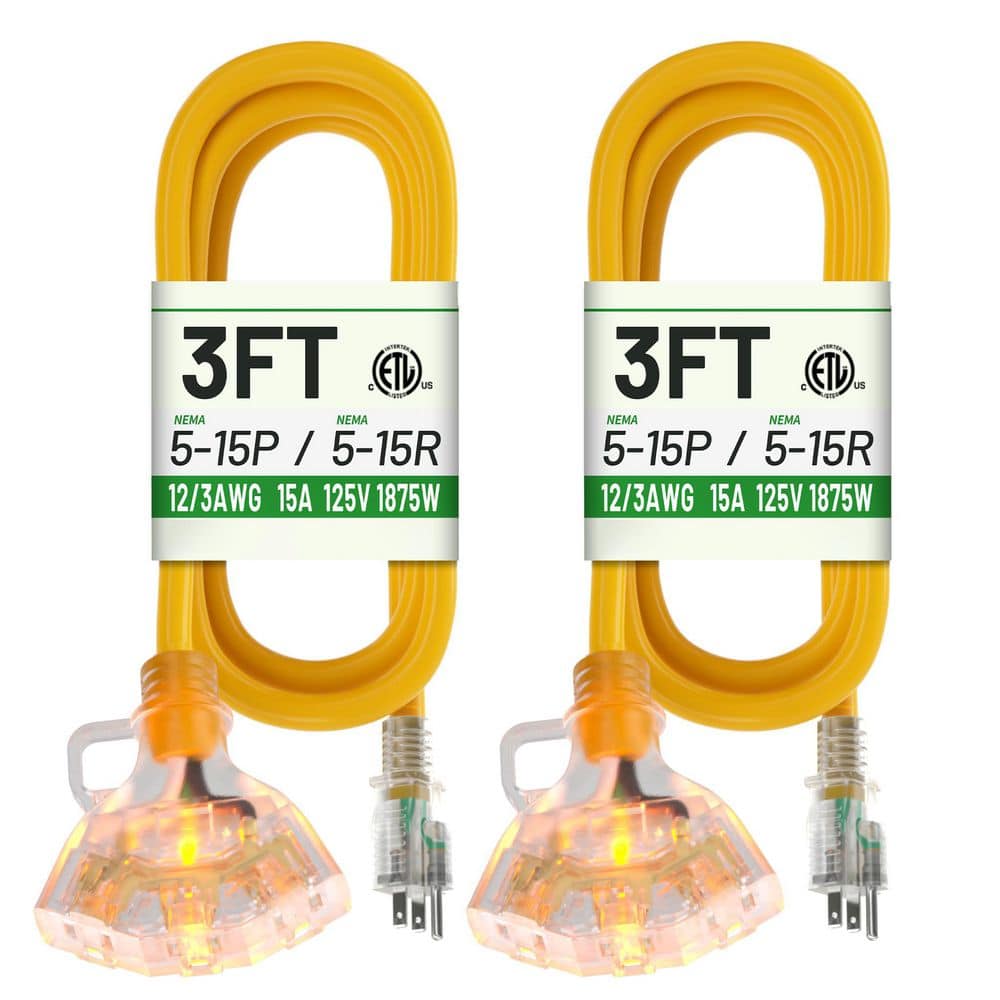 3 ft. 12/3 Gauge Extension Cord/3 Conductors Heavy Duty Outdoor ...