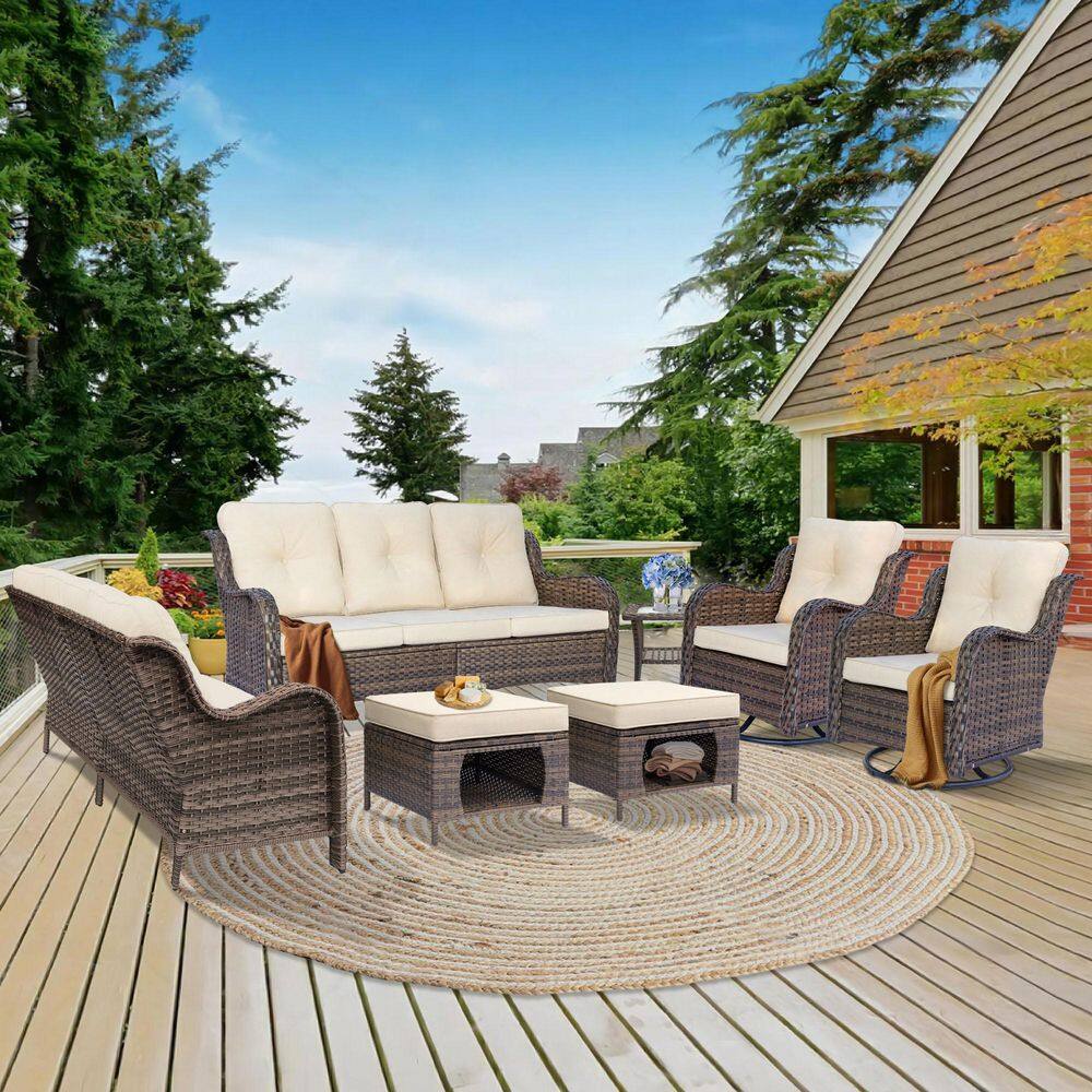 Xingzjojor Brown 7-Piece Wicker Outdoor Patio Conversation Seating Sofa ...