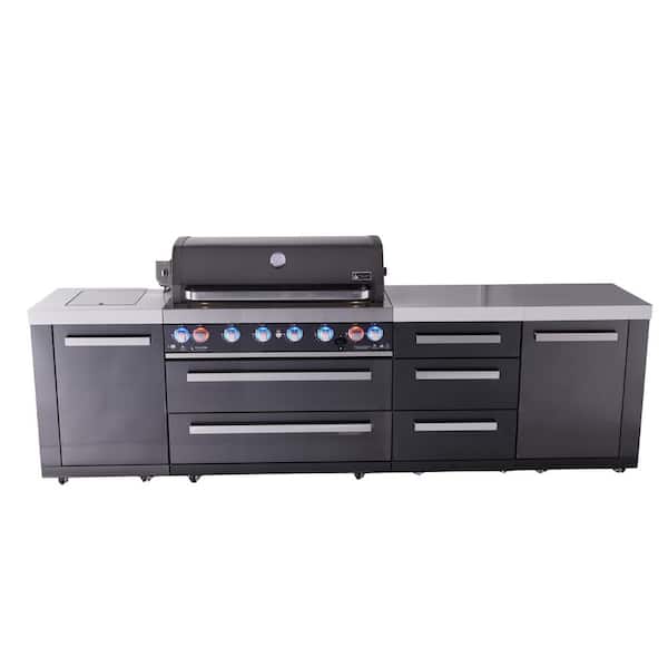 MONT ALPI Black 6-Burner Modular Outdoor Kitchen with Side Burner and ...