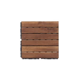 Interbuild 1 ft. x 1 ft. Interlocking 12 Slat Solid Teak Wood Deck Tile ...