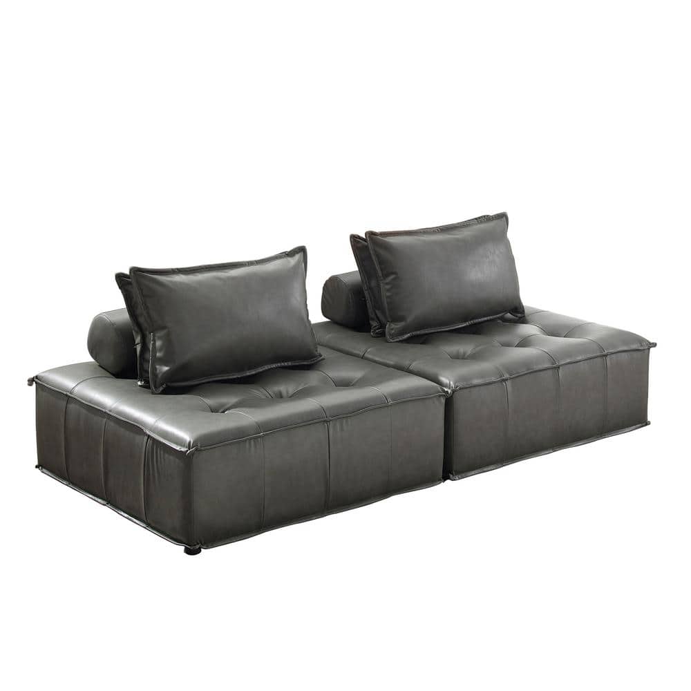Art Leon CUBE 82.68 in. Gray Faux Leather Reversible Accent 2-Seats ...