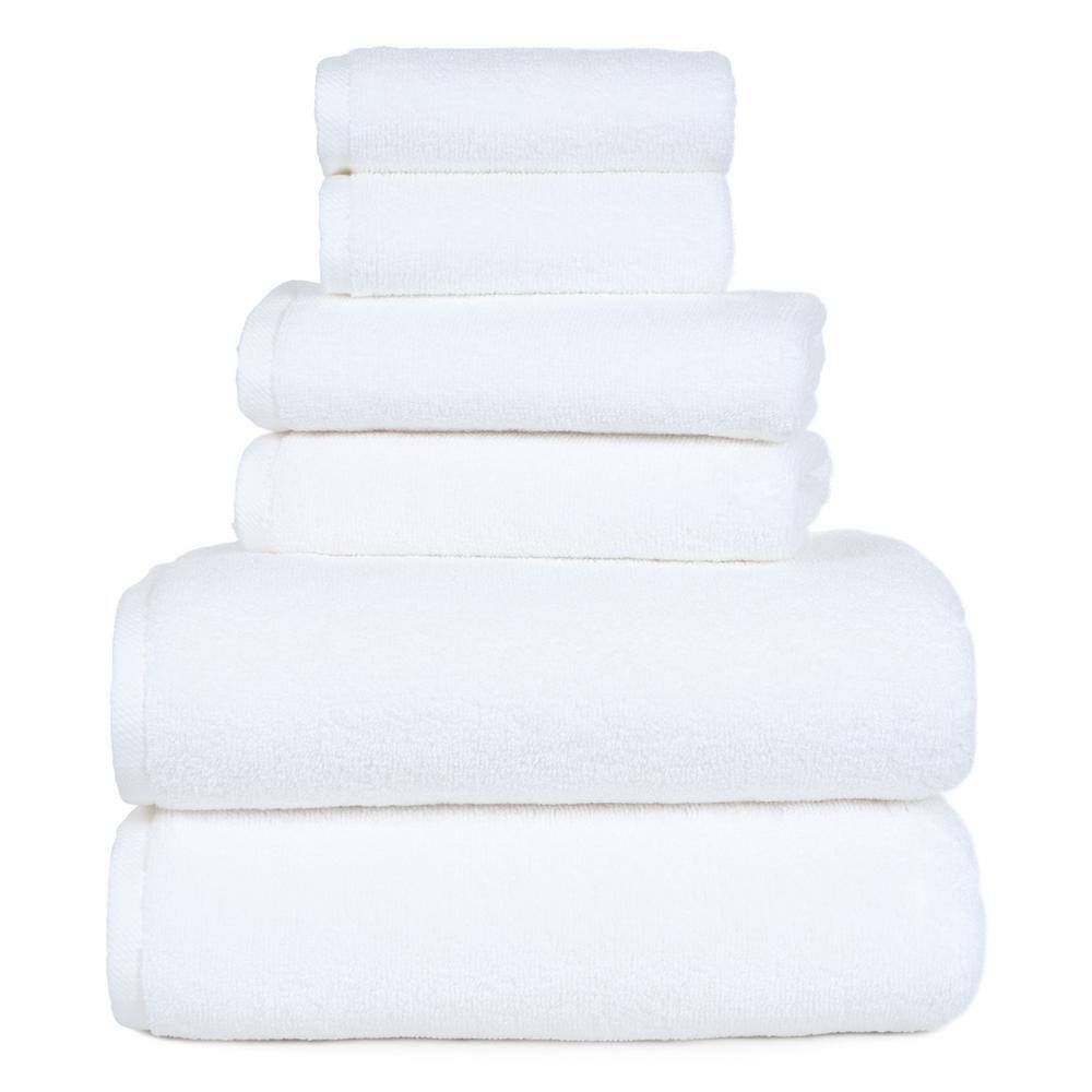 6-Piece White Solid 100% Cotton Bath Towel Set-614013OCD - The Home Depot