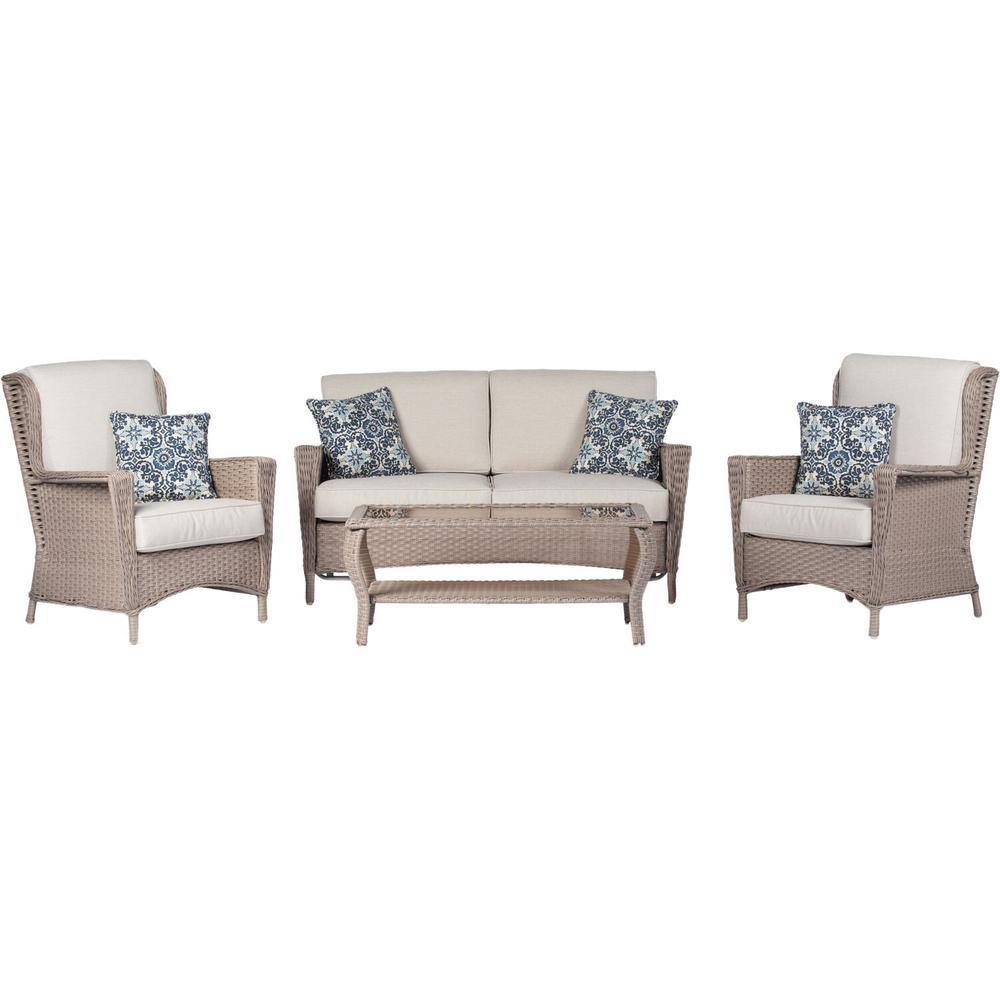 Hanover Nantucket 4-Piece Wicker Patio Conversation Set with Loveseat ...