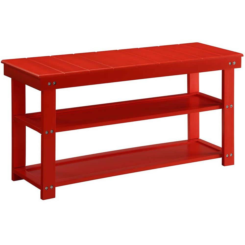 Convenience Concepts Oxford Red Bench with Shelves 17 in. H x 35.5 in ...