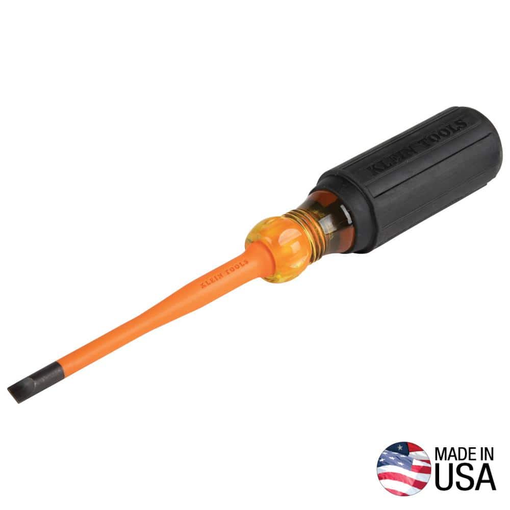 Klein Tools 1/4 in. Cabinet, 4 in. Shank Slim-Tip Insulated Screwdriver ...
