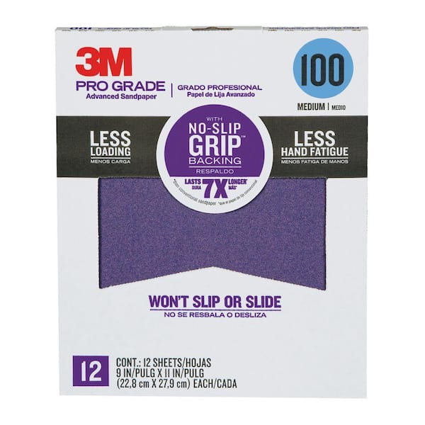 3M Pro Grade 9 in. x 11 in. 100 Grit Medium No-Slip Grip Advanced ...