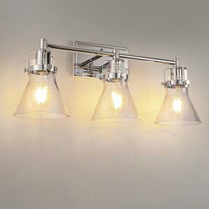YANSUN 24 in. 3-Light Brushed Nickel Bathroom Vanity Light with Crystal ...