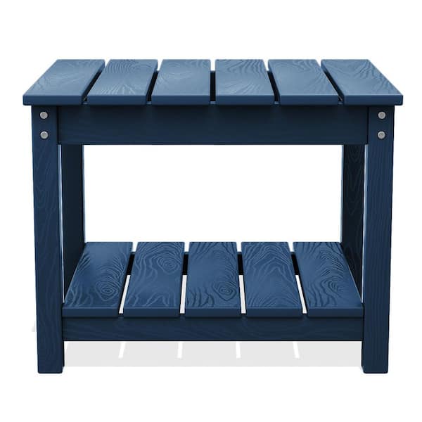 JEAREY Navy Blue HDPE 2-Tier Outdoor Side Table, Weather-Resistant ...