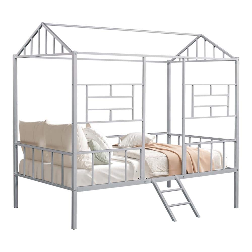 Furniture of America Jason Silver House Design Twin Loft Bed with Gable ...