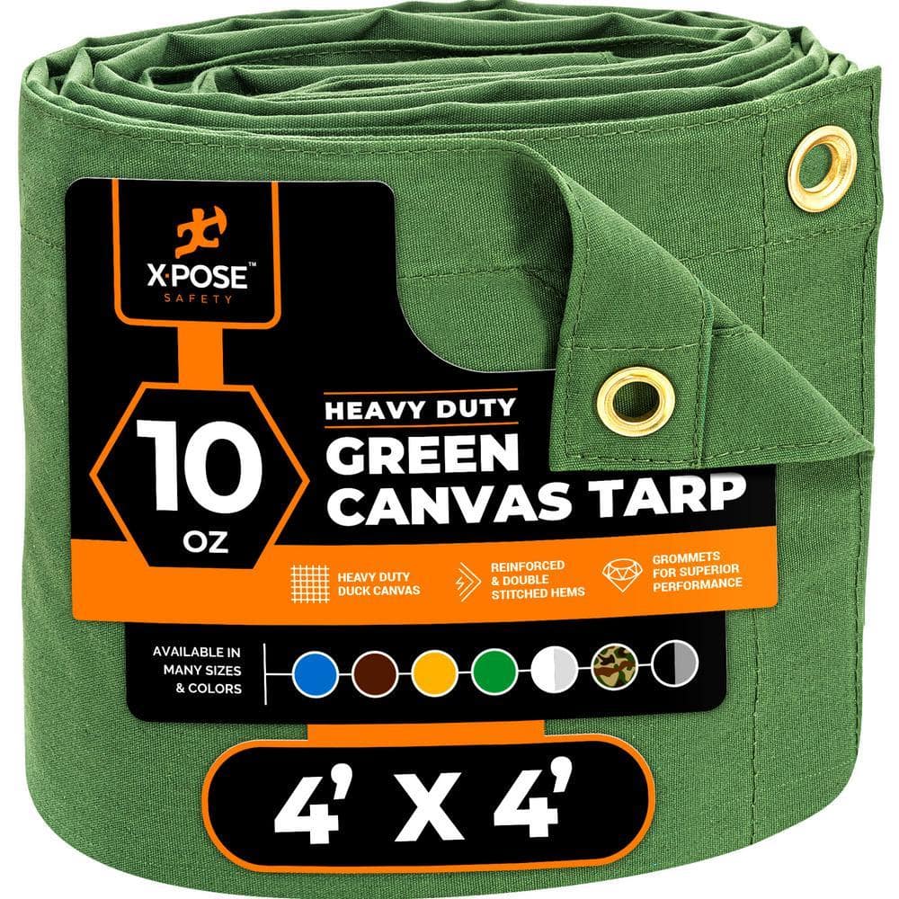 XPOSE SAFETY Canvas Heavy Duty 4 ft. W X 4 ft. L Green 10 oz. Tarp ...