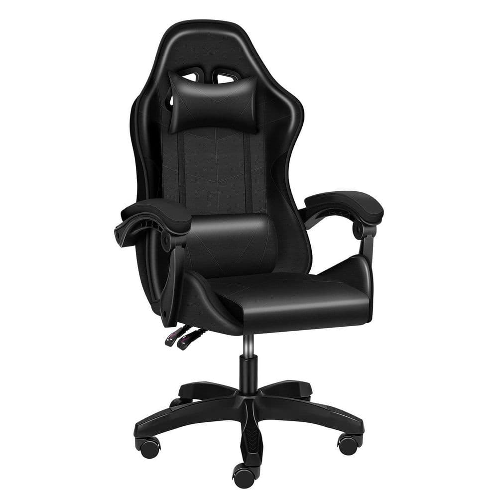 Black Racing Style Nylon Leather Adjustable Height Gaming Chair With ...