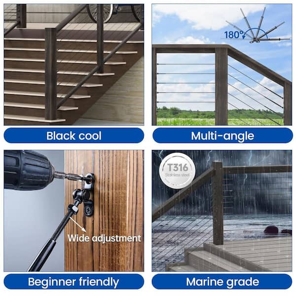 Afoxsos 20 Pairs 1/8 Black Cable Railing Hardware Kit Swage Toggle ...