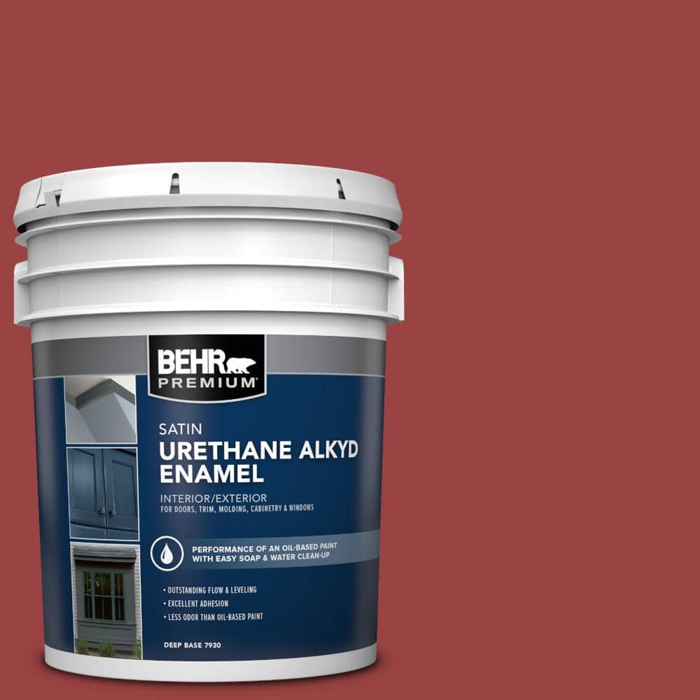 BEHR PREMIUM 5 gal. #MQ1-10 Red My Mind Urethane Alkyd Satin Enamel ...