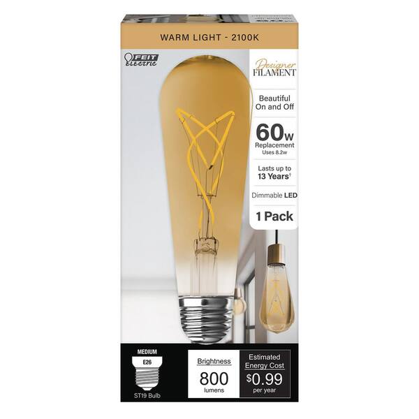 Feit Electric 60-Watt Equivalent ST19 Dimmable Knot Thin Filament Amber ... Feit Electric 60-Watt Equivalent ST19 Dimmable Knot Thin Filament Amber ...