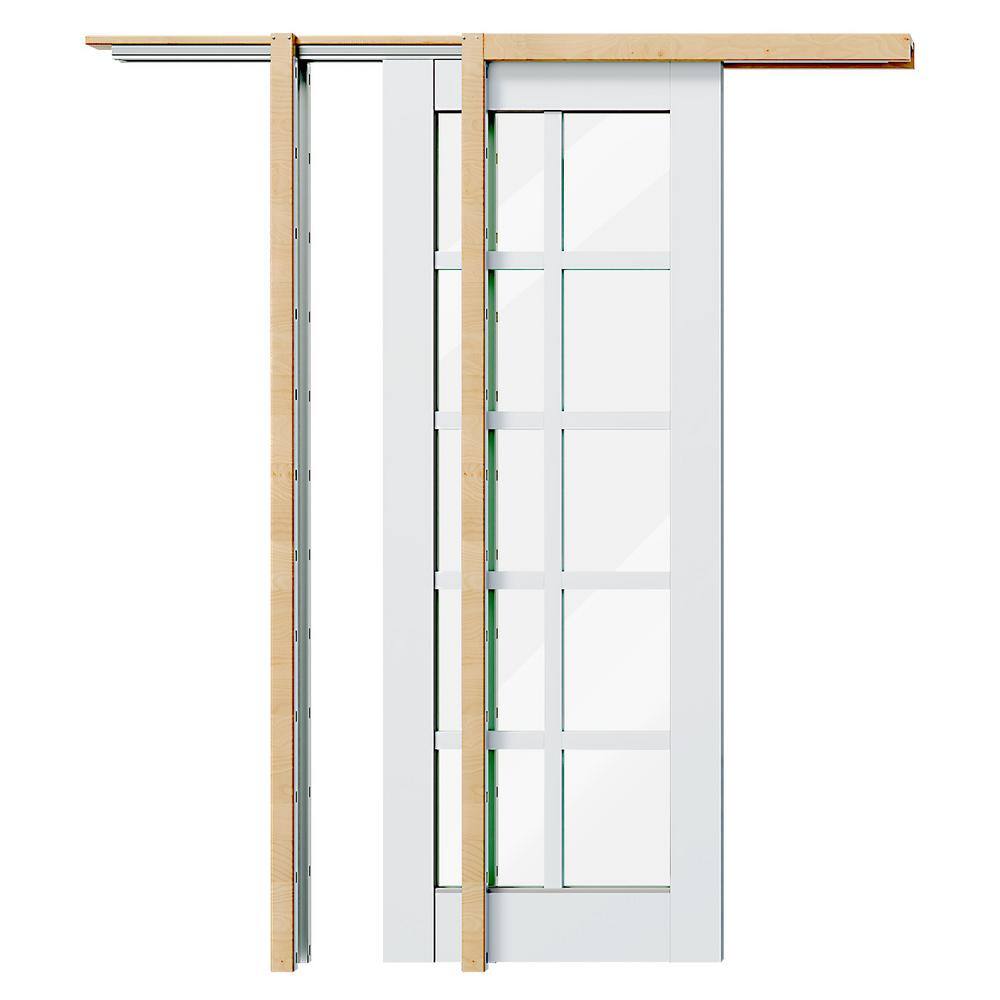 TENONER 30 in. x 80 in. 10 Lite Tempered Clear Glass, MDF, White Primed ...