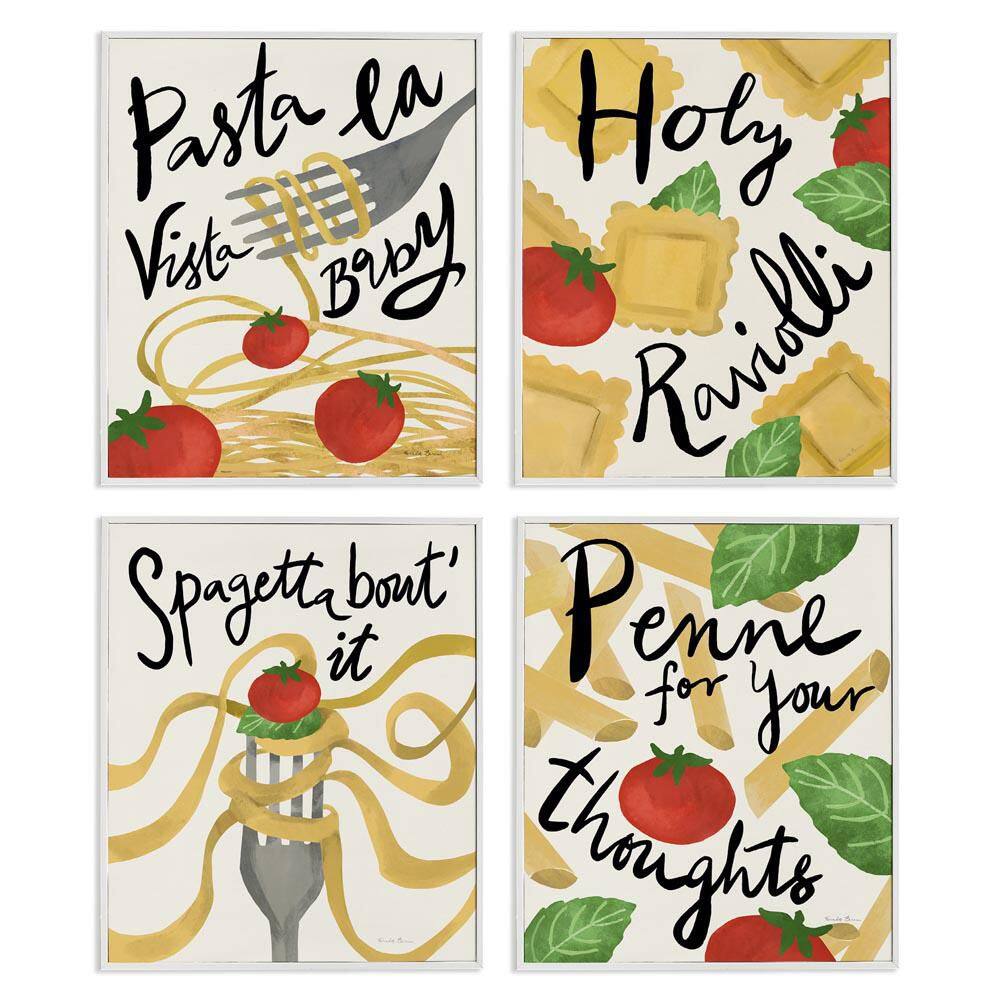 Stupell Industries Funny Pasta Puns by Farida Zaman 4 Pieces White ...