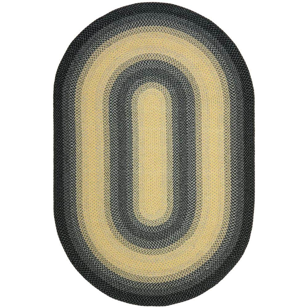 SAFAVIEH Braided Black/Grey 5 ft. x 8 ft. Oval Border Area Rug BRD311A ...