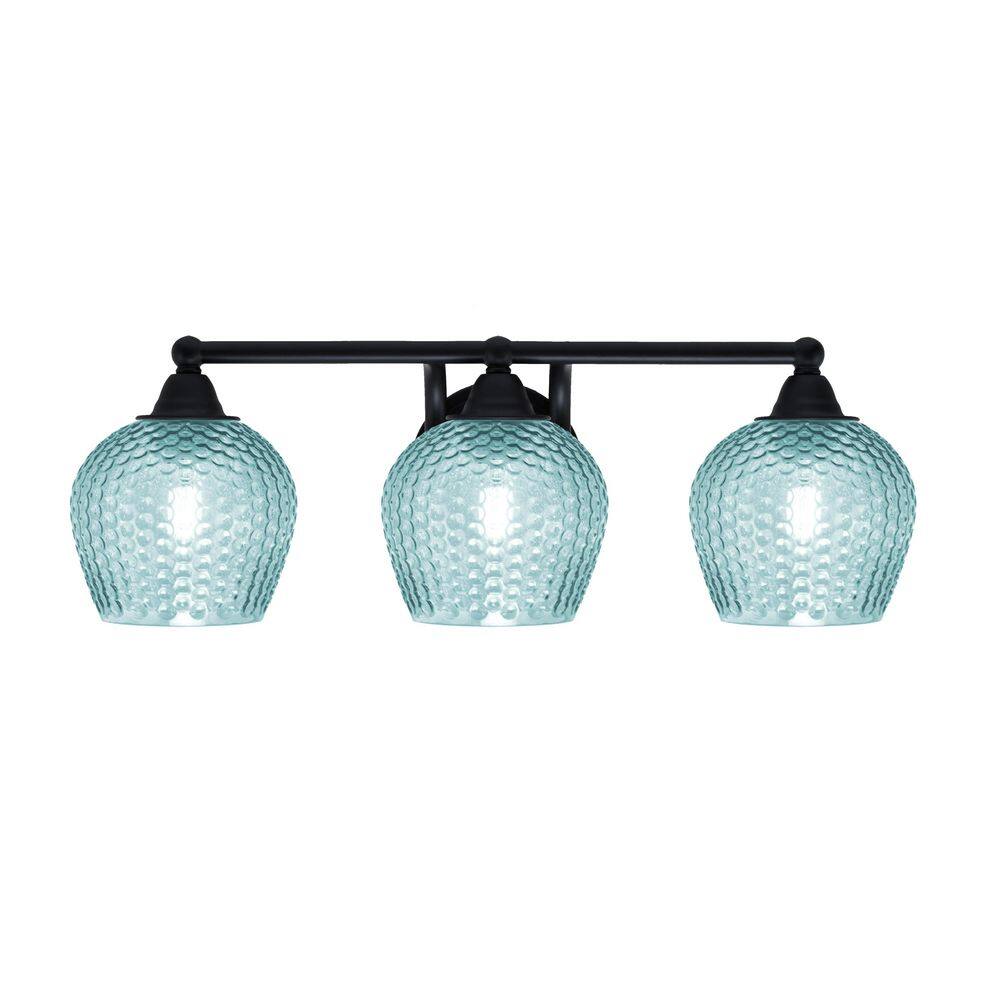Madison 22.5 in. 3- Light Matte Black Vanity Light with 6 in. Turquoise ...