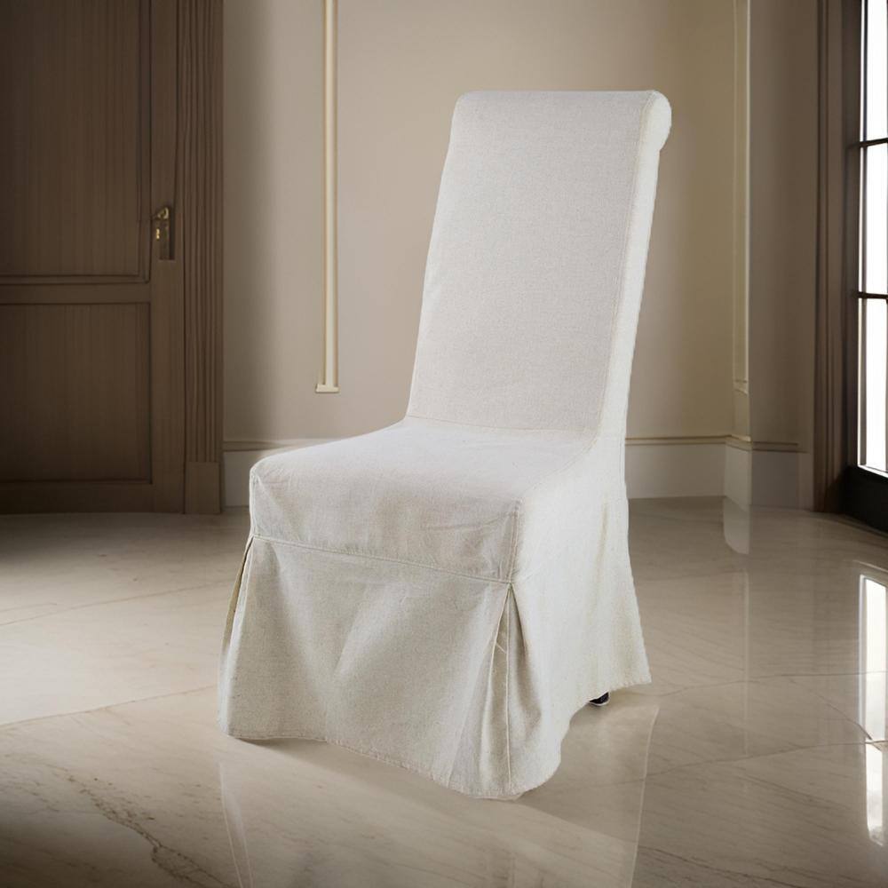Benjara White Fabric Wooden Frame Dining Chair BM311975 - The Home Depot