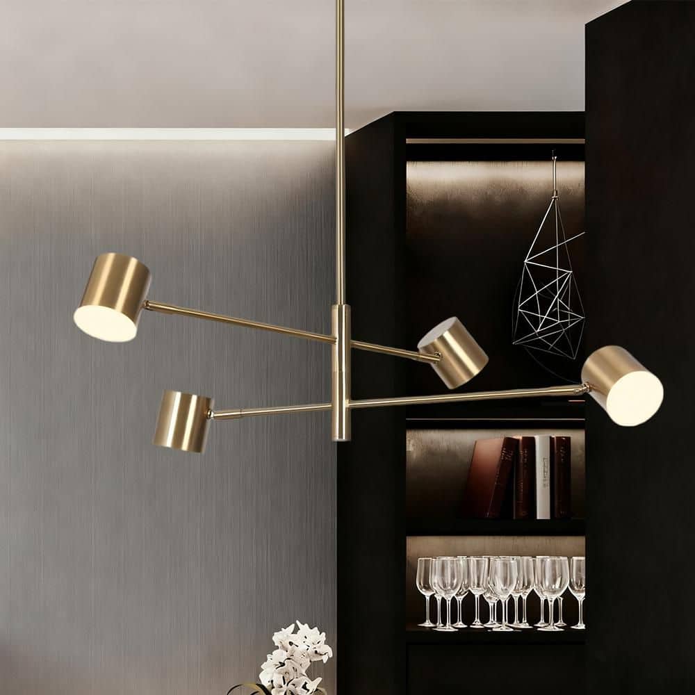 Zevni Mid-Century Modern 18-Watt 4-Light Brass Gold Integrated LED ...