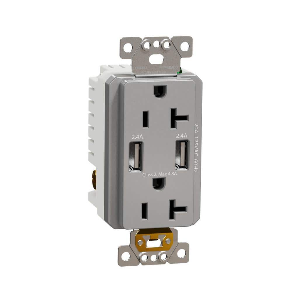 Square D X Series 20 Amp 125-Volt Tamper Resistant Indoor USB A/A 4.8 ...