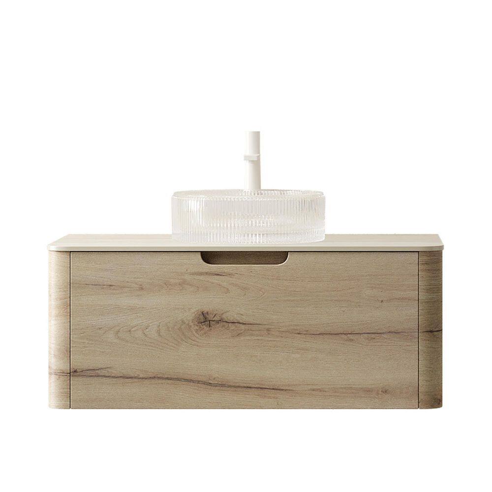 Afhocomp 35.83 in. Single Sink Floating White Oak Bath Vanity with ...