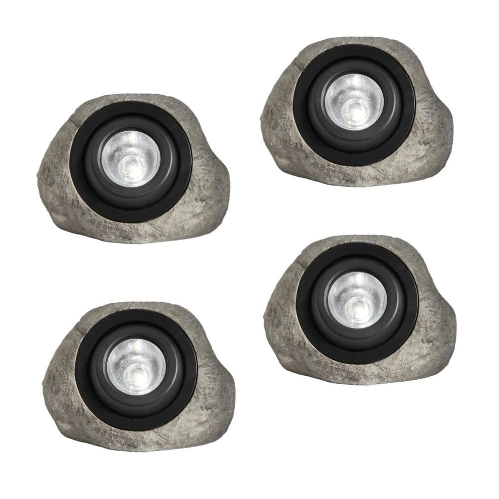 Hampton Bay 30 Lumens Gray Integrated LED Outdoor Solar Rock Spotlight ...