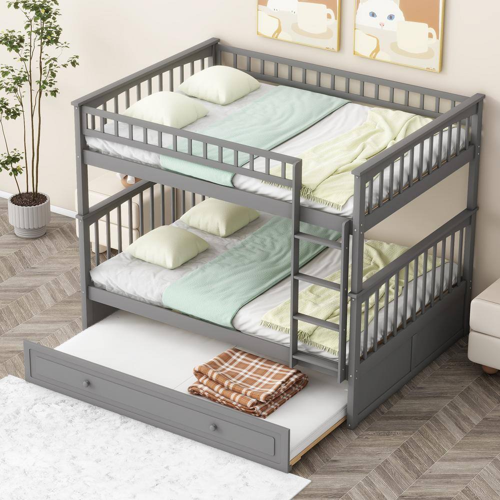 Harper & Bright Designs Detachable Style Gray Full over Full Wood Bunk ...