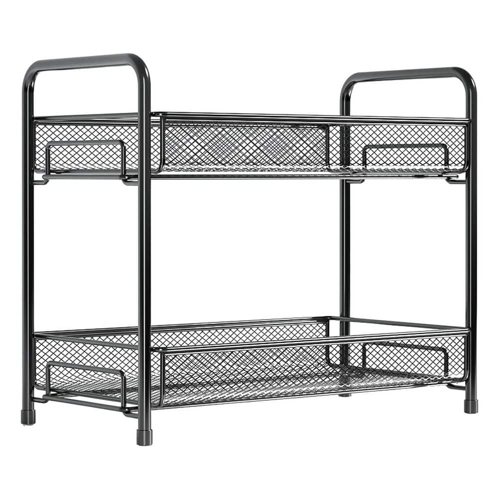 Anqtovp 2-Tier Black Countertop Standing Spice Rack Organizer with ...