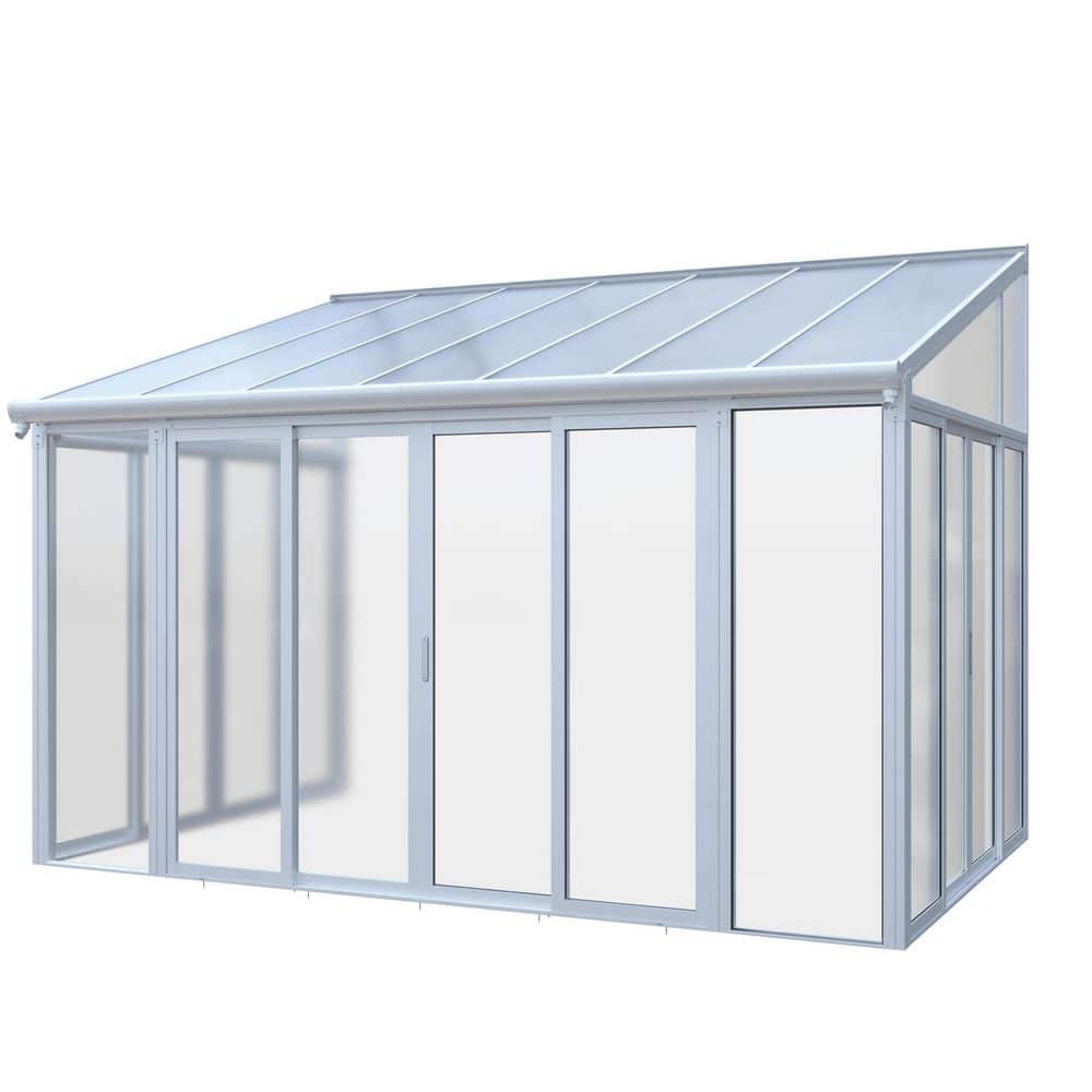 IMAGACFUN Outdoor 10 ft. x 14 ft. White/Clear Sunroom, Patio Enclosure and Solarium ...
