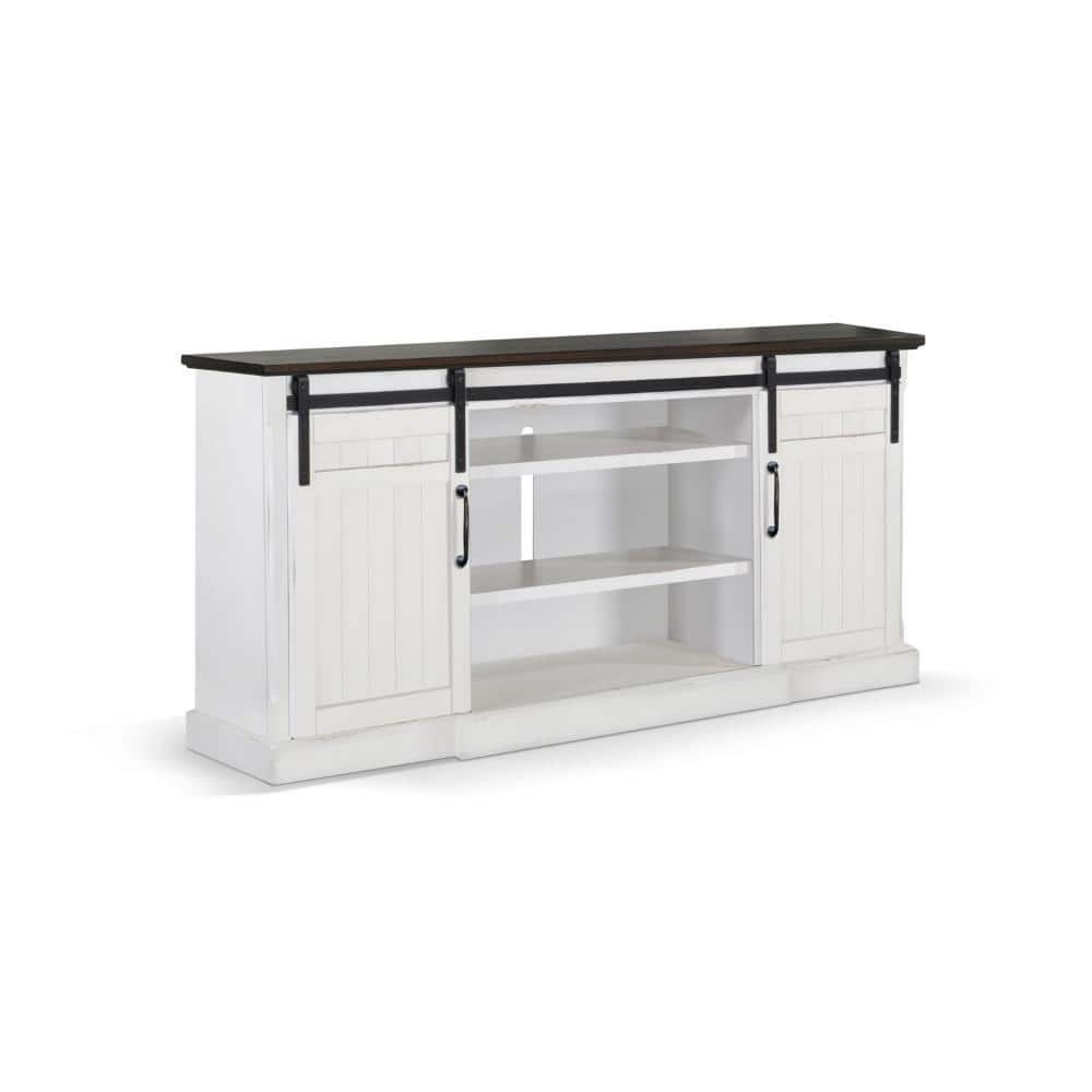 Benjara Orso White TV Stand Console Fits TV's up to 65 in. with Barn ...
