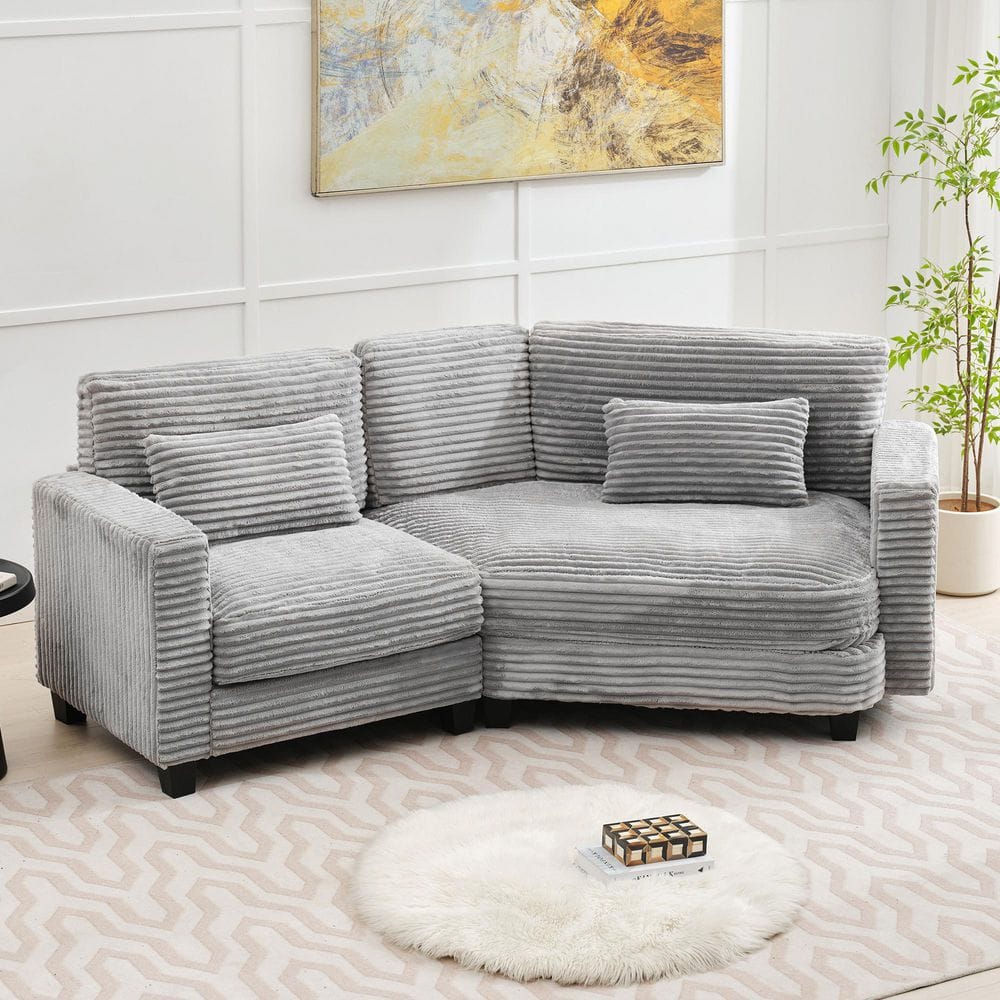 JEAREY 92.5 in. Curved Corduroy Sectional Sofa Seater for 2 in. Grey ...
