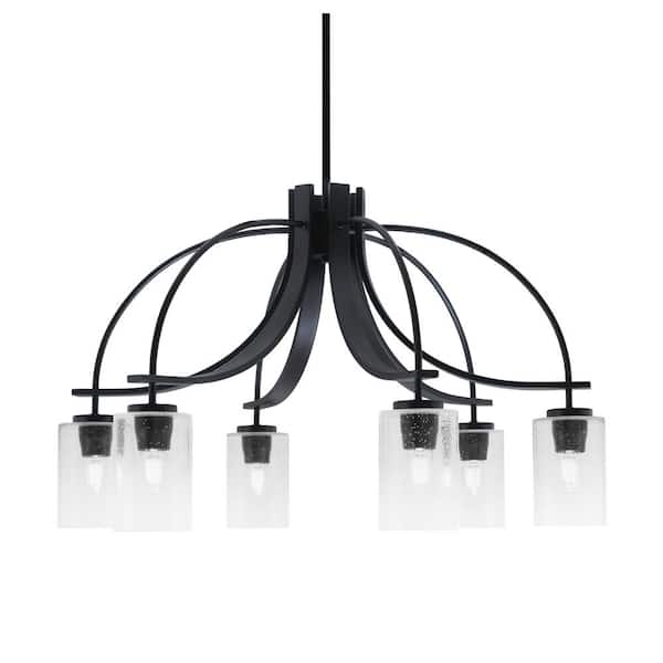 Olympia 17.75 in. 6-Light Matte Black Downlight Chandelier Clear Bubble ...