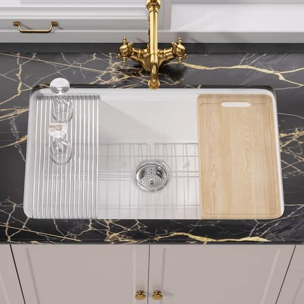 HOMLYLINK Workstation Kitchen Sink 33 x 19 in. Drop-In Single Bowl ...