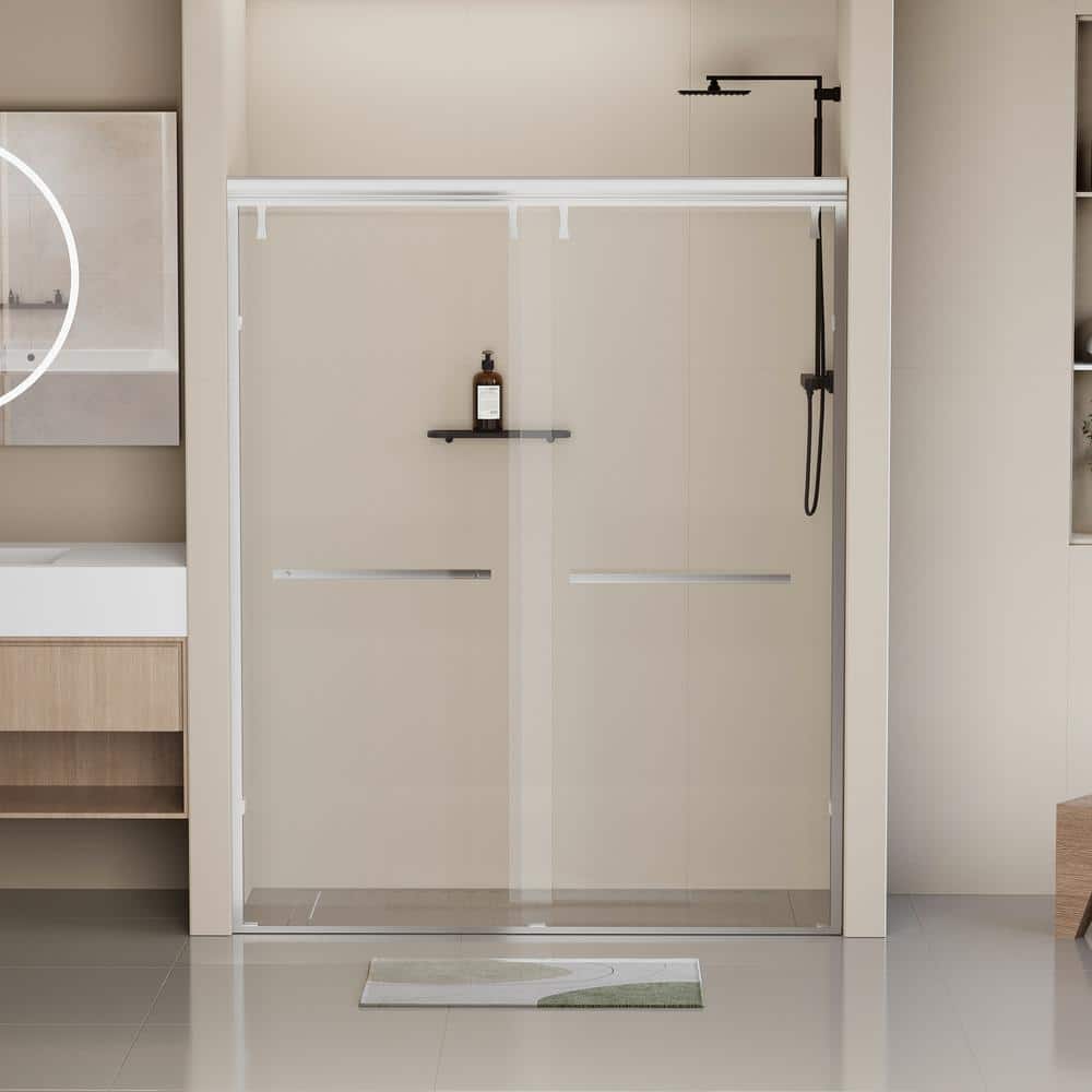 Abruzzo 60 in. W x 76 in. H Semi-Frameless Double Sliding Shower Door ...