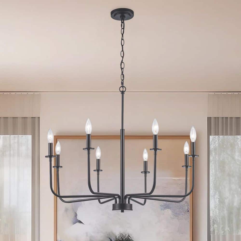 Monteaux Lighting 8-Light Black Candle Chandelier Light Fixture C8176 ...