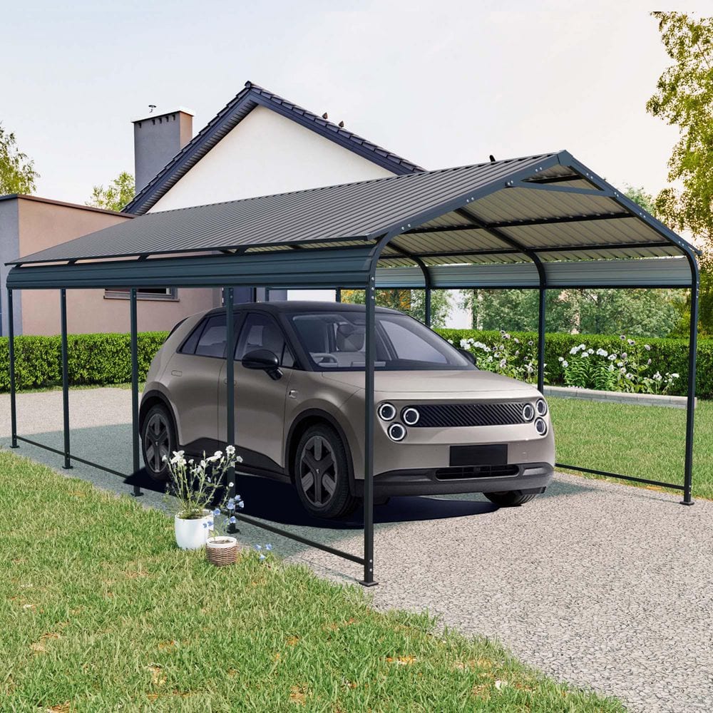 12 ft. W x 21 ft. D Outdoor Metal Heavy Duty Carport with Galvanized ...