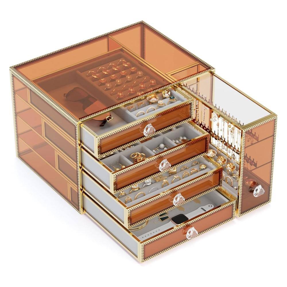 Tempered Glass 5-Drawer Jewelry Organizer Box, Amber Gray JOSH6 - The ...