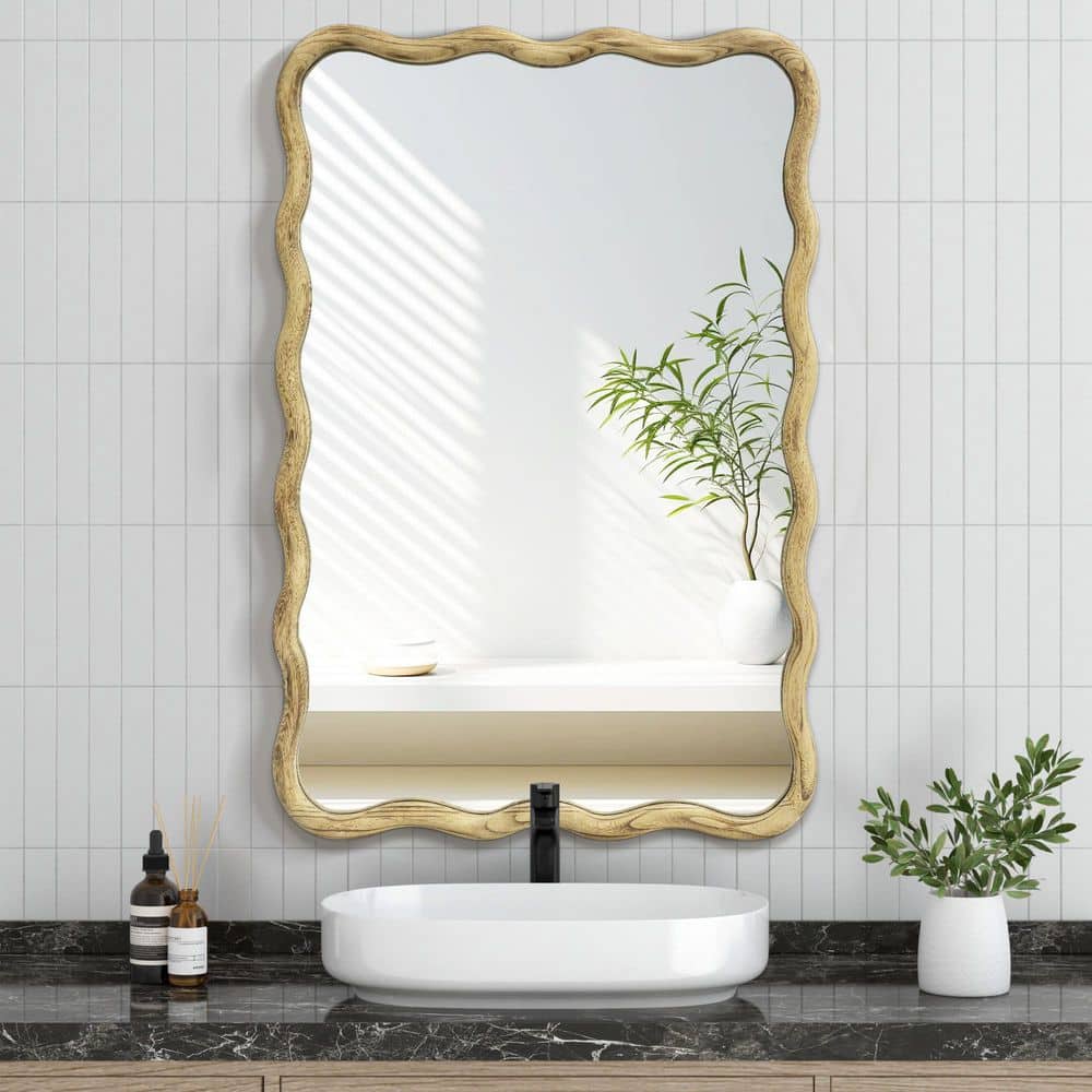 Hochwertiges 24 in. W x 36 in. H Rectangle Natural Wood Framed Wavy ...