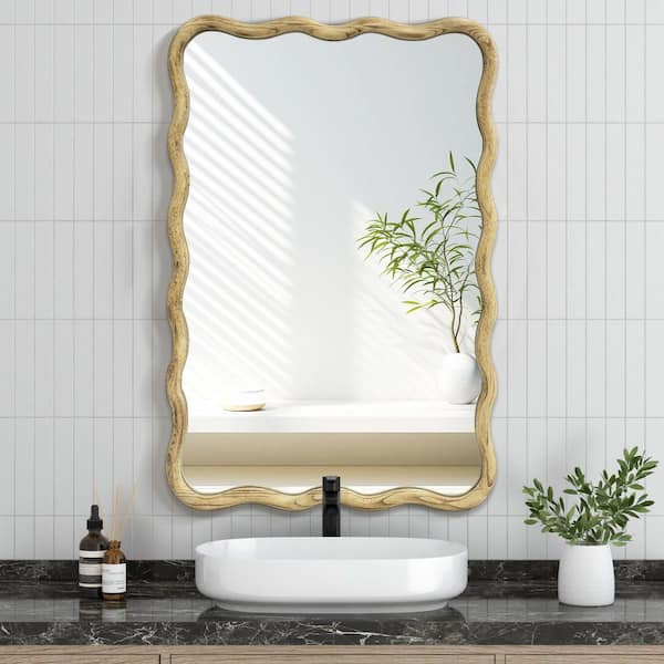 Hochwertiges 24 in. W x 36 in. H Rectangle Natural Wood Framed Wavy ...
