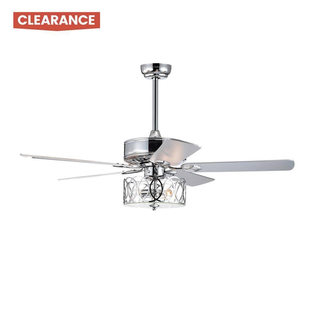 BANSA ROSE 52 in. Indoor/Outdoor Chrome LED Ceiling Fan with Remote ...