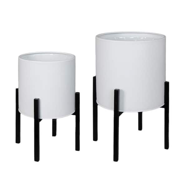 Reviews for hcman Modern Metal Plant Pots with Stand and Drainage Hole ...
