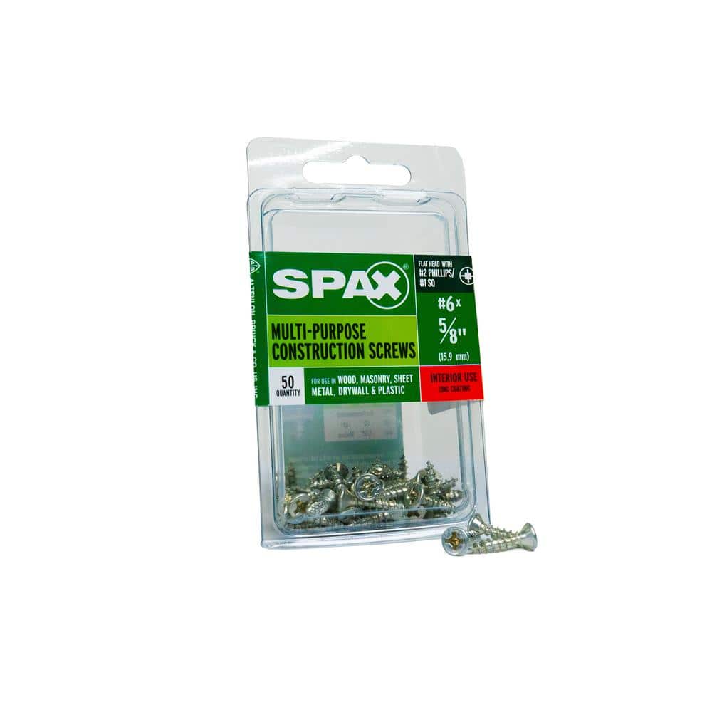 SPAX #6 x 5/8 in. Interior Flat Head Wood Screws Construction Phillips / Square (50 EA ...