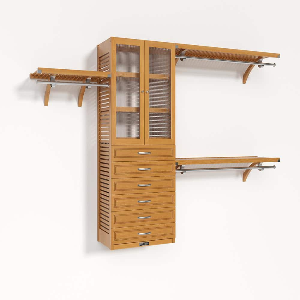 John Louis Home 72 in. W-120 in. W Honey Maple Walk in with 6 Drawers ...