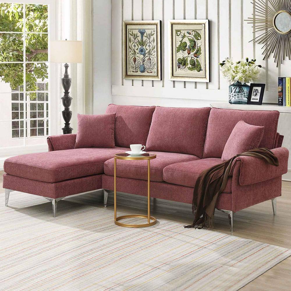 Polibi 84 in. Square Arm Chenille L -Shaped Sofa with Reversible Lounge ...