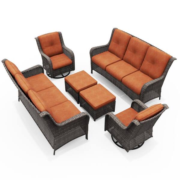 MeetLeisure Brown 6-Piece Wicker Patio Conversation Set Rattan Seating ...